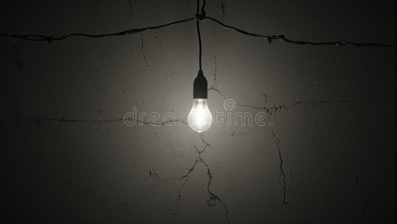 Dramatic Light Bulb Spotlight on Cracked Concrete Wall Fading into ...