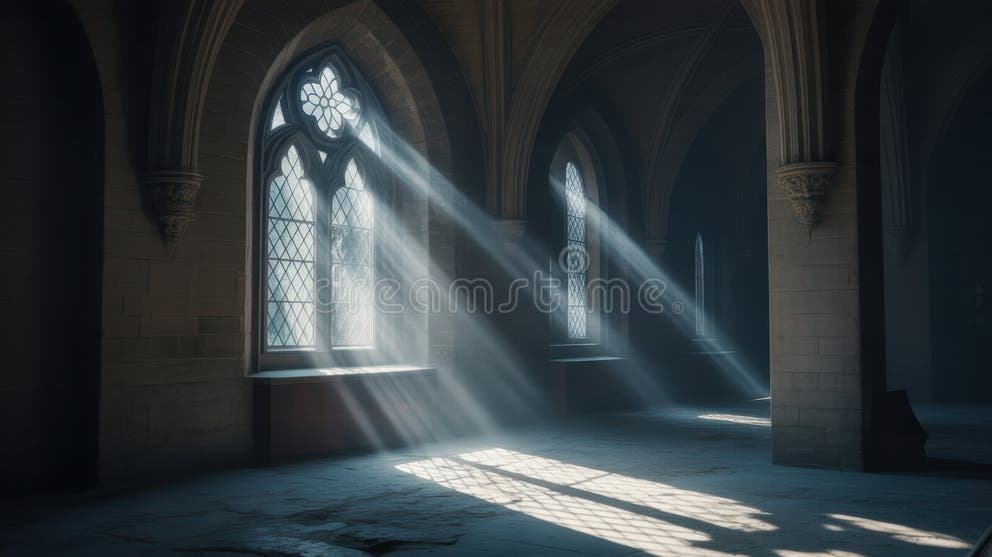 Dramatic Light Rays Entering through Arched Window in Old Building ...