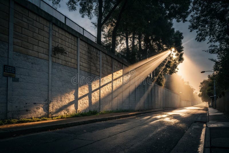 Dramatic Light Rays Falling on Street Wall Stock Illustration ...