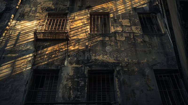 Dramatic Light and Shadow Play on an Old Building Facade, Emphasizing ...