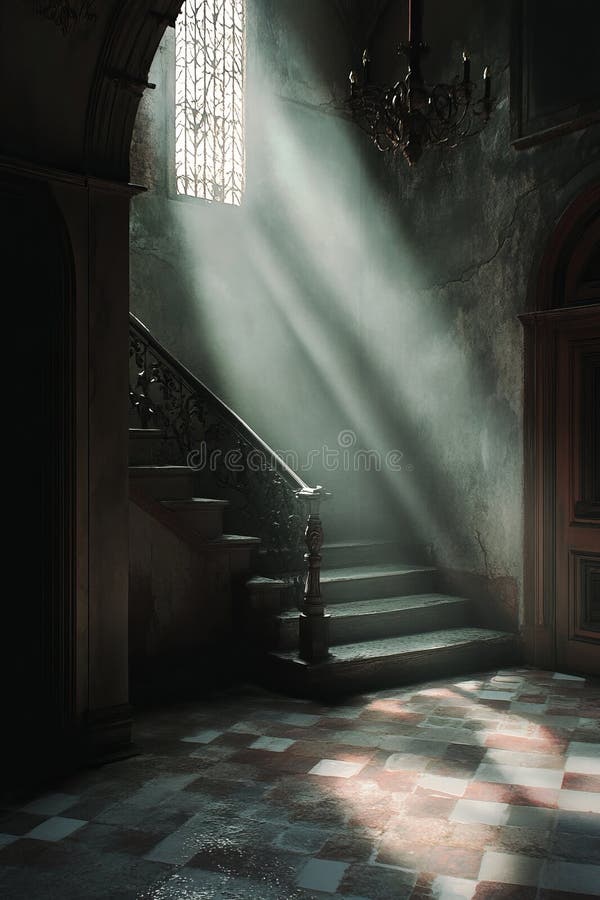 Dramatic Light Streaming through Vintage Staircase in Abandoned ...