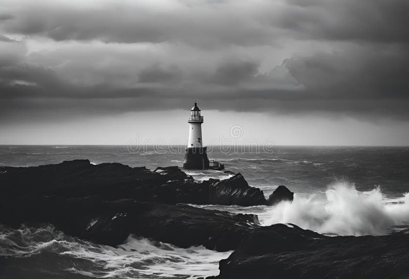 Dramatic Lighthouse Under Stormy Sky Stock Photo - Image of beacon ...