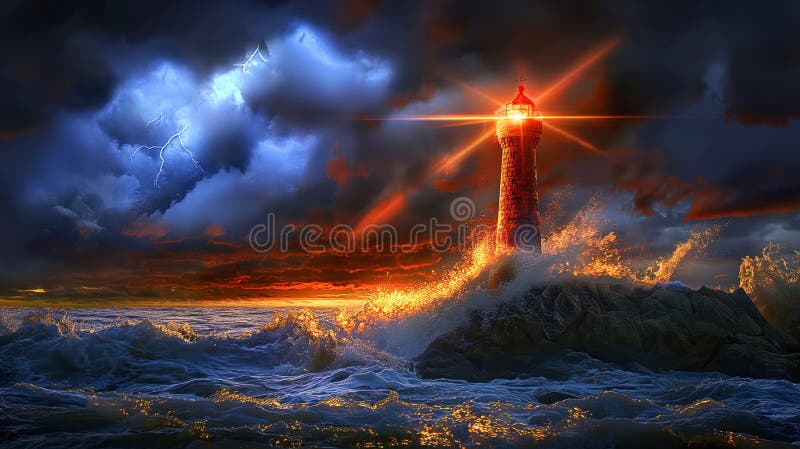 Dramatic Lighthouse Weather: Stormy Seas, Lightning, and Illuminated ...
