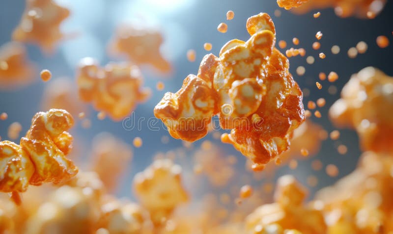 The Dramatic Lighting Casts Shadows and Depth As Flying Popcorn Kernels ...