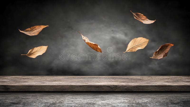 Dramatic Lighting Highlights Falling Autumn Leaves on a Dark-colored ...