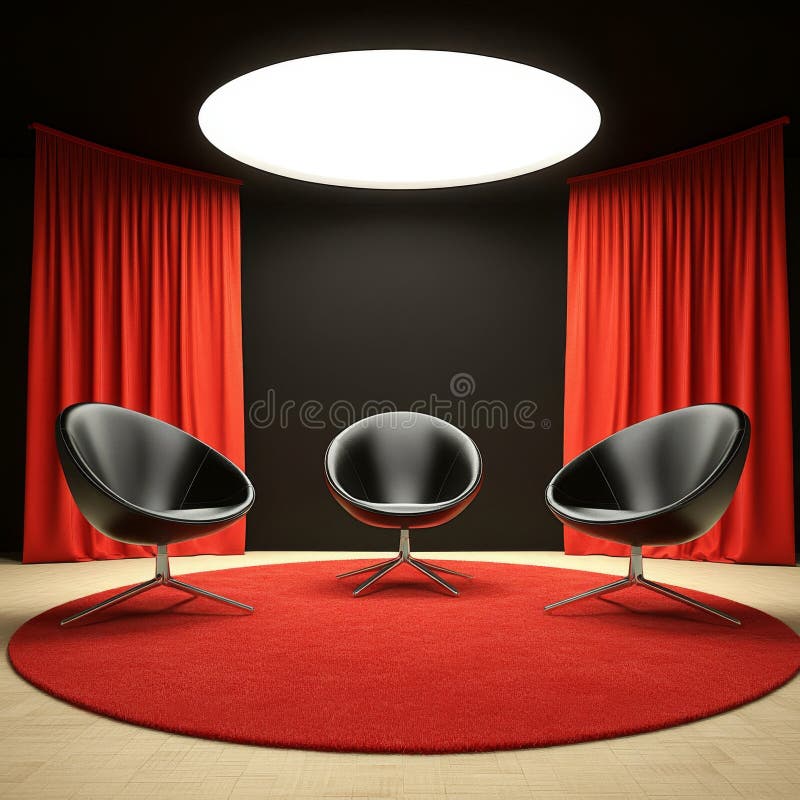 Dramatic Lighting Illuminates a Modern Red Stage, Equipped with Three ...