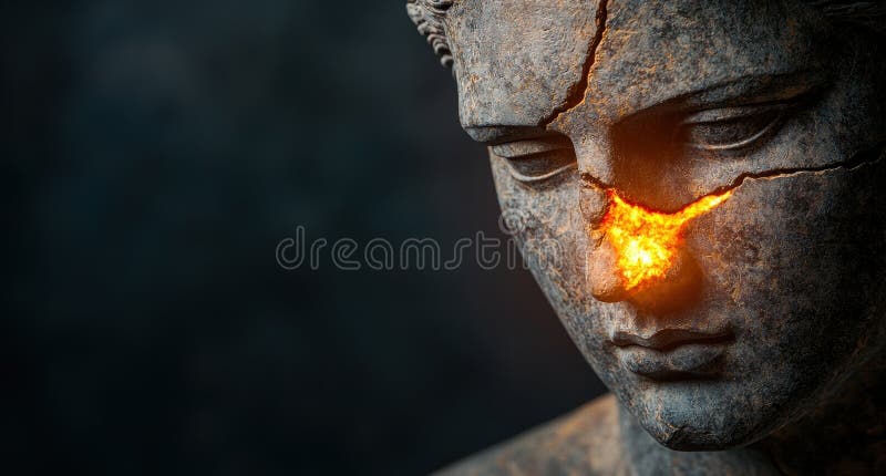 Dramatic Lighting Illuminates a Weathered Stone Buddha Statue Stock ...