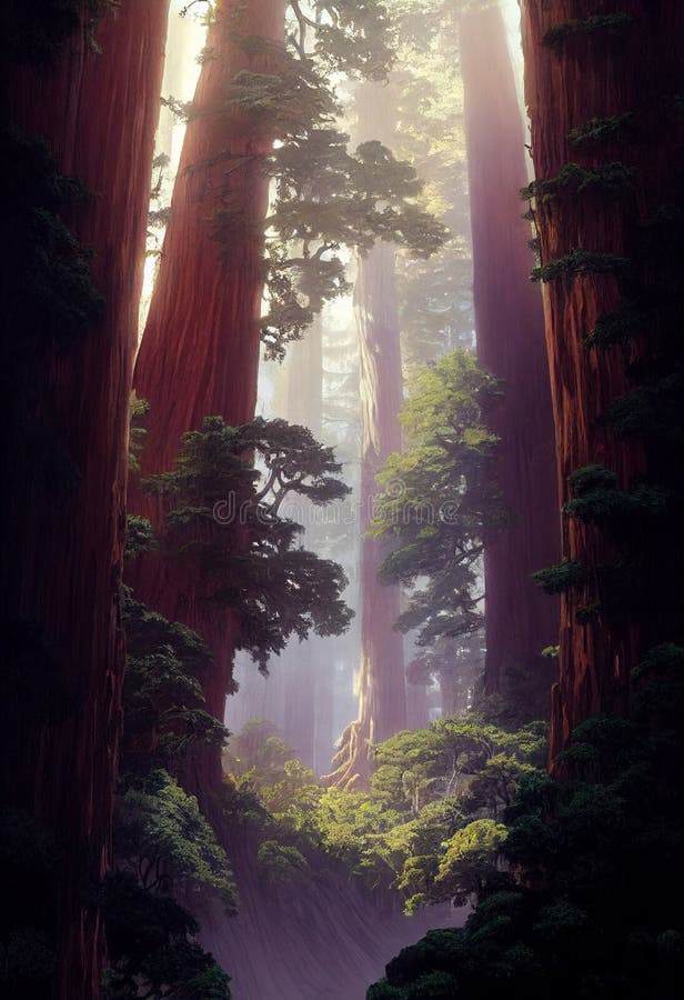 Dramatic Lighting when Looking Up at a Massive Redwood Tree Stock ...