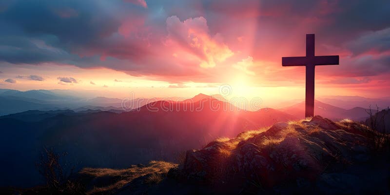 Dramatic Lighting on Mountains at Sunset for Christian Easter Concept ...
