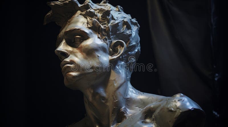 Dramatic Lighting Painting of Hyper-realistic Head Statue Stock ...
