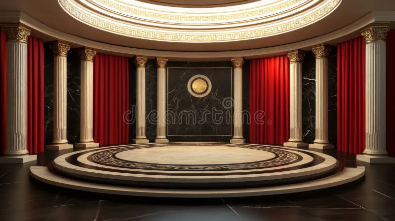 Dramatic Lighting and Red Curtains Adorn an Elegant Theater Stage ...
