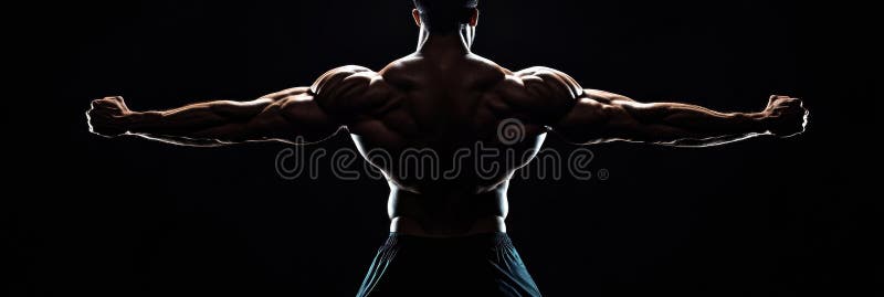 Dramatic Lighting Showcases Muscle Definition of a Bodybuilder in a ...