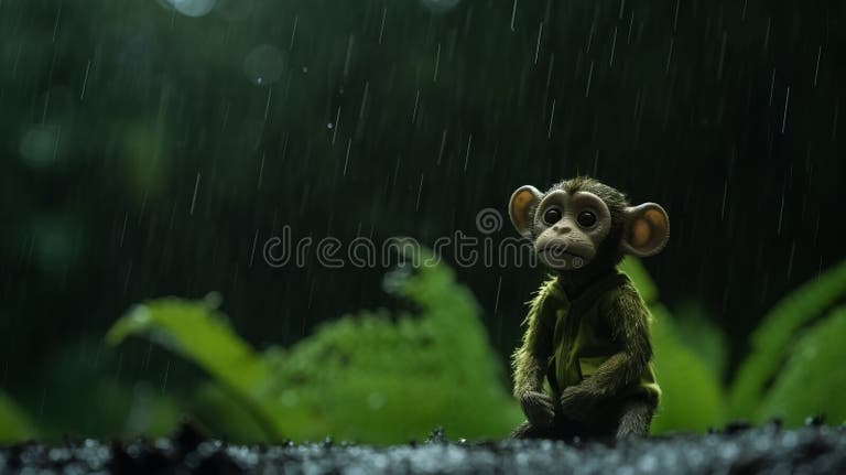Dramatic Lighting: a Small Monkey in the Rain - 8k Resolution Stock ...