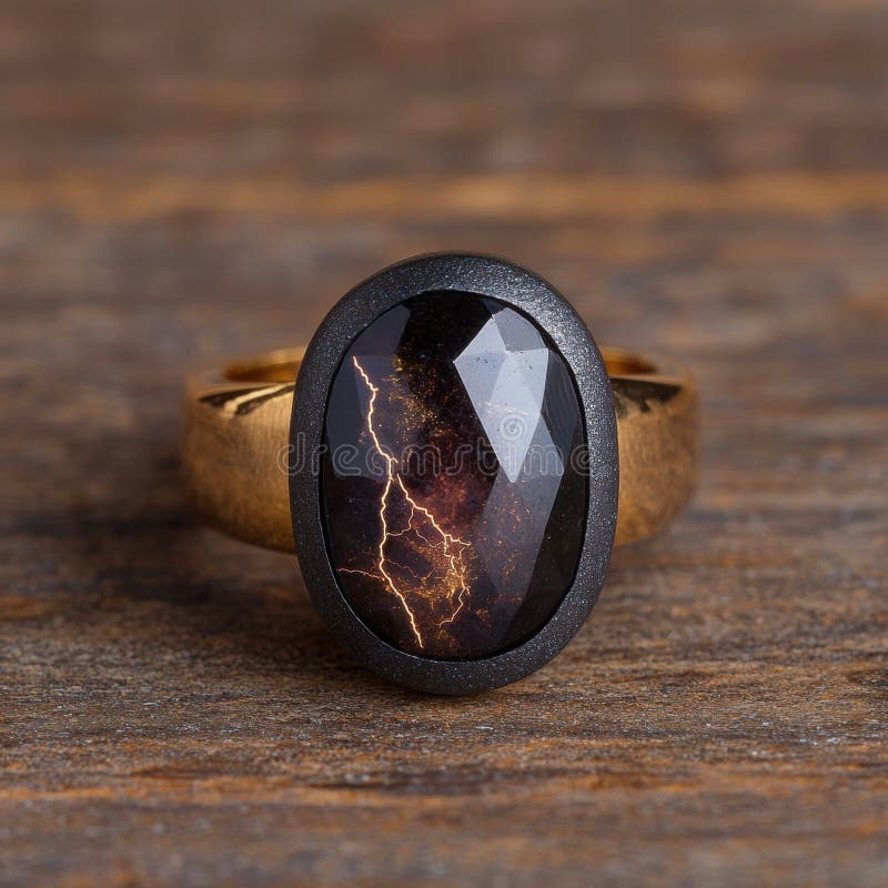 Dramatic Lightning Bolt in a Dark Gemstone Ring Stock Illustration ...