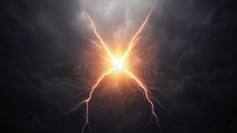 A Dramatic Lightning Bolt Strikes through a Dark, Cloudy Sky. Stock ...