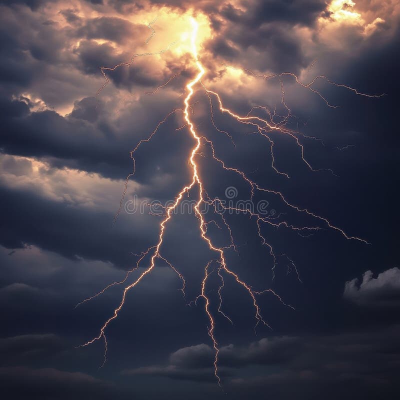 Dramatic Lightning Bolt Strikes through Dark Stormy Clouds Stock ...