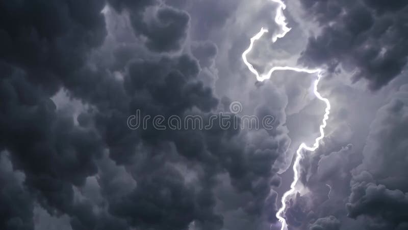 Dramatic Lightning Bolt Striking Dark Storm Clouds, Atmospheric and ...