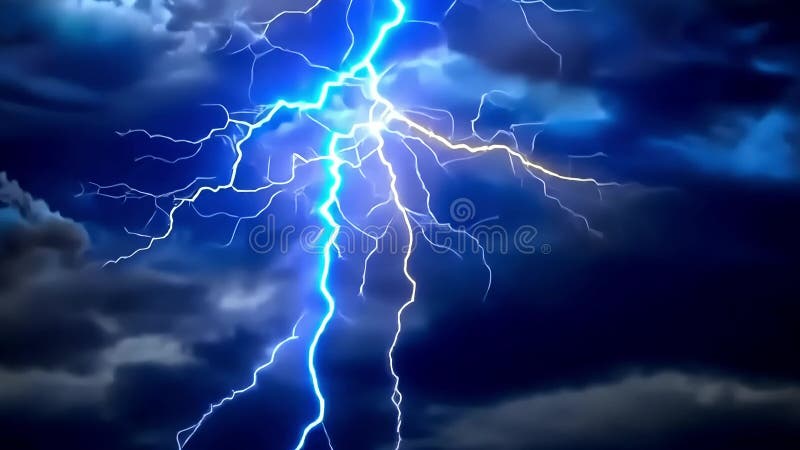 Dramatic Lightning Bolt Striking through Dark Storm Clouds at Night ...