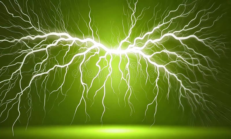 Dramatic Lightning Bolts Illuminate a Vibrant Green Sky, Creating an ...