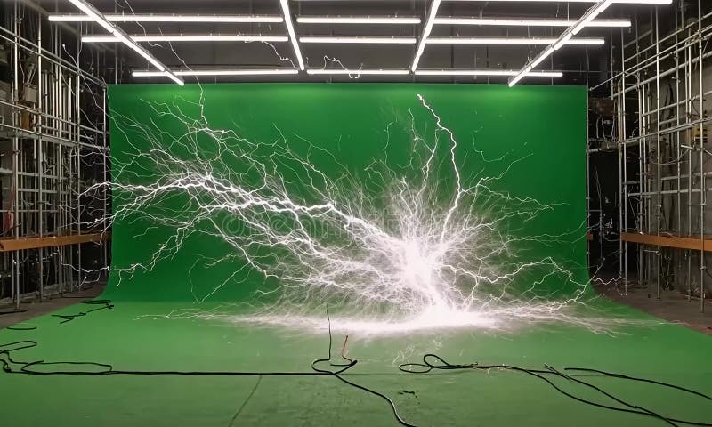 Dramatic Lightning Effect Captured in a Studio with a Green Backdrop ...