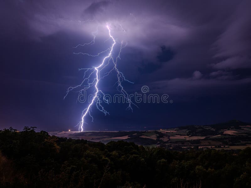 Dramatic Lightning Over Rural Landscape. Stock Photo - Image of natural ...