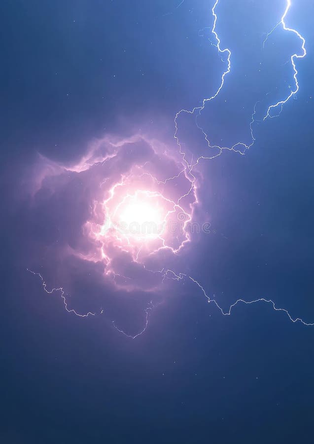 A Dramatic Lightning Storm with Bright White and Pink Streaks Against a ...