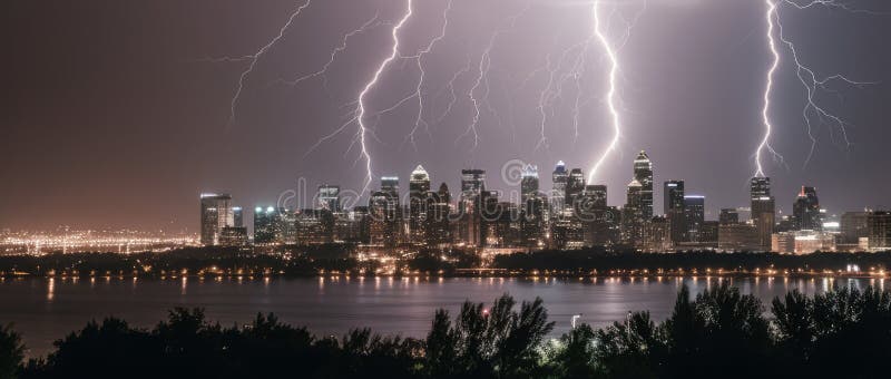 Dramatic Lightning Storm Electrifies City Skyline As Rain Pours Down ...