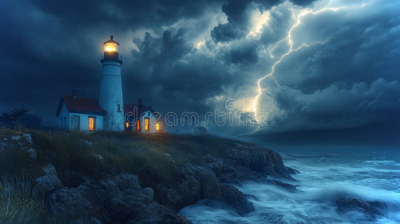 Dramatic Lightning Storm Illuminates a Historic Lighthouse at Night ...