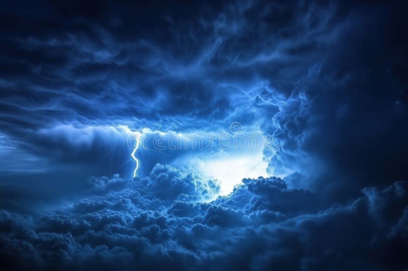 Dramatic Lightning Storm Illuminating Dark Clouds, Intense Atmospheric ...