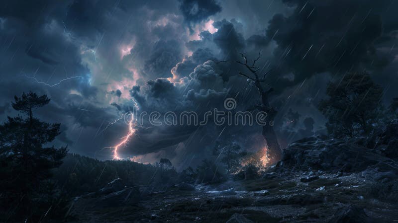 Dramatic Lightning Storm Illuminating the Night Sky with Intense ...