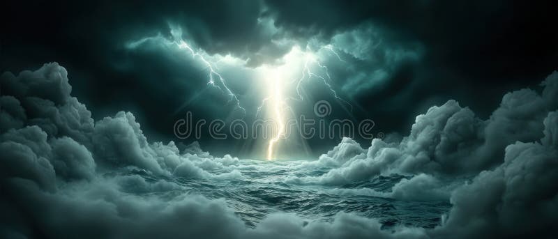 A Dramatic Lightning Storm Over the Ocean, with a Bright Light Breaking ...