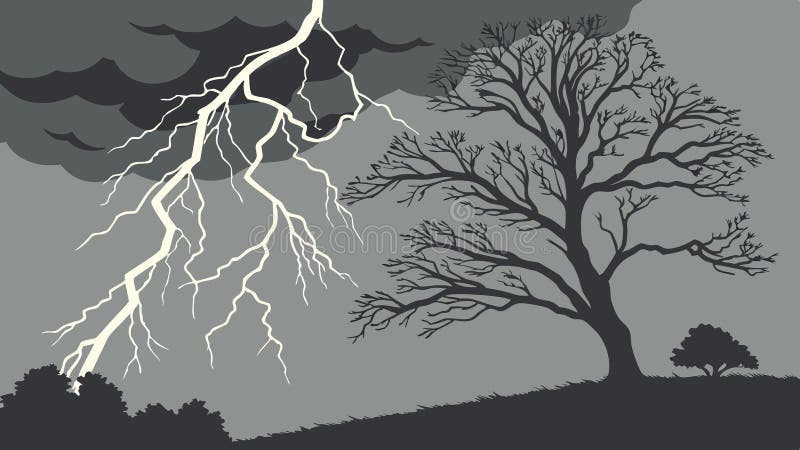 Dramatic Lightning Storm with a Silhouetted Tree, Vector Design ...
