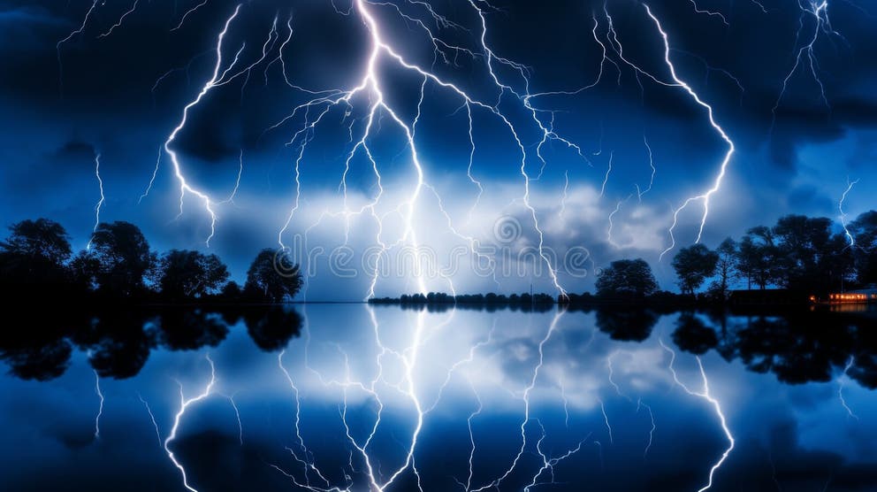 Dramatic Lightning in a Stormy Outdoor Setting, Showcasing Powerful ...