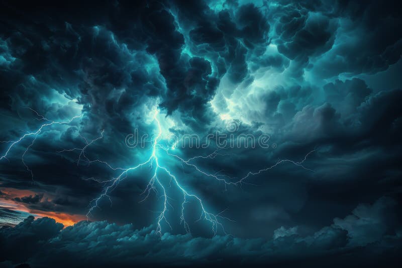 Dramatic Lightning Strike through Dark Storm Clouds at Sunset Stock ...