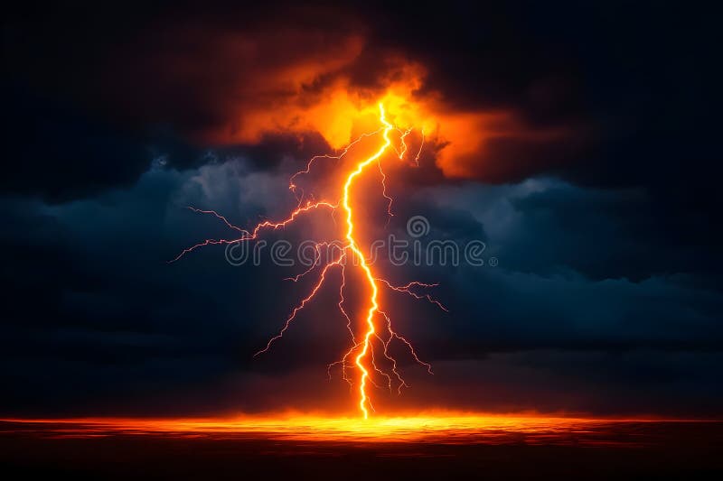 Dramatic Lightning Strike in Dark Stormy Sky Stock Image - Image of ...
