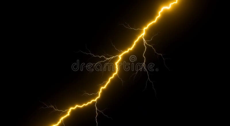 Dramatic Lightning Strike with Golden Glow Against Black Background ...