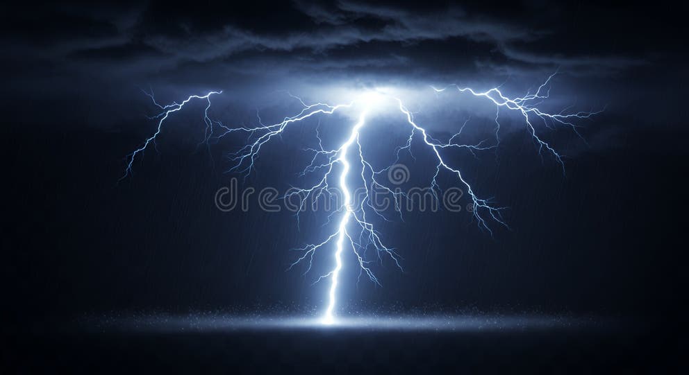 Dramatic Lightning Strike Illuminates Dark Sky during Intense ...