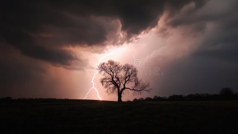 Epic Lightning Strike Illuminates Dark Stormy Landscape Night Stock ...