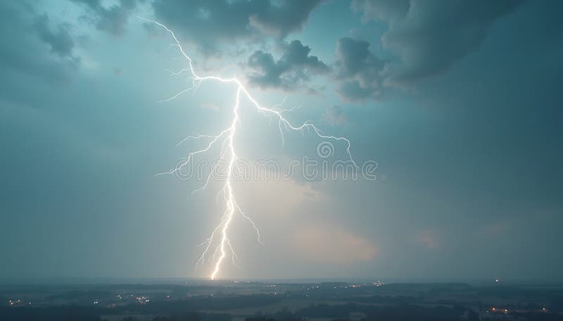 Dramatic Lightning Strike Illuminates the Landscape Under a Stormy Sky ...