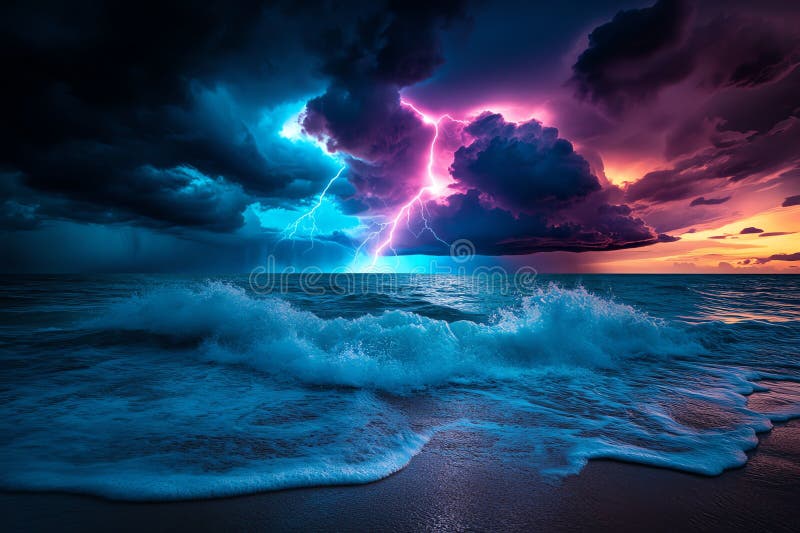 A Dramatic Lightning Strike Illuminates the Sky Over a Stormy Ocean ...