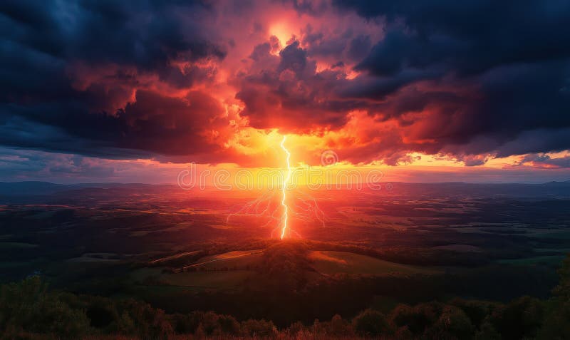 Dramatic Lightning Strike Illuminating Landscape during Sunset with ...