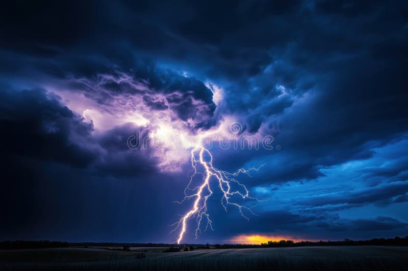 Dramatic Lightning Strike Illuminating Stormy Sky, Dark Clouds, Vibrant ...