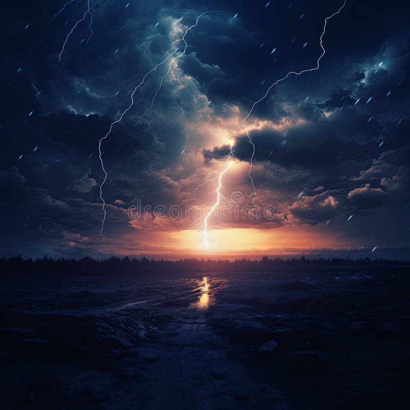 Dramatic Lightning Strike Nature's Electrifying Display Night Sky Stock ...