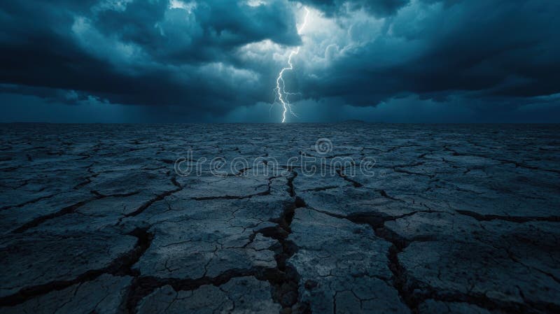 Dramatic Lightning Strike Over Cracked Earth Stock Illustration ...