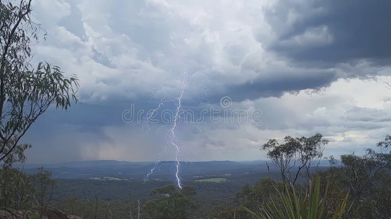 Dramatic Lightning Strike Over a Landscape during a Thunderstorm Stock ...