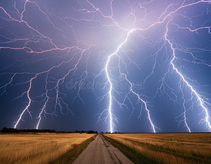Dramatic Lightning Strike in Stormy Sky Stock Photo - Image of night ...