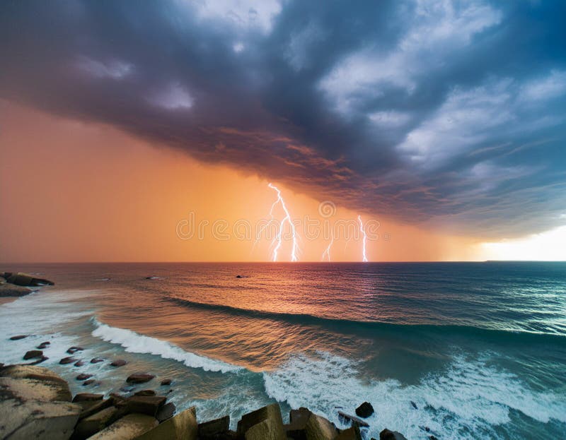 Dramatic Lightning Strike in Stormy Sky Stock Photo - Image of bolt ...