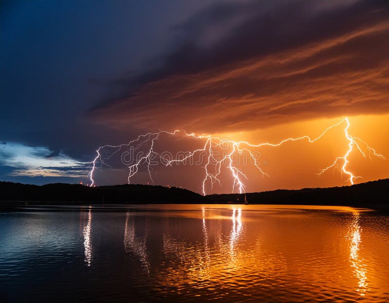 Dramatic Lightning Strike in Stormy Sky Stock Photo - Image of flash ...