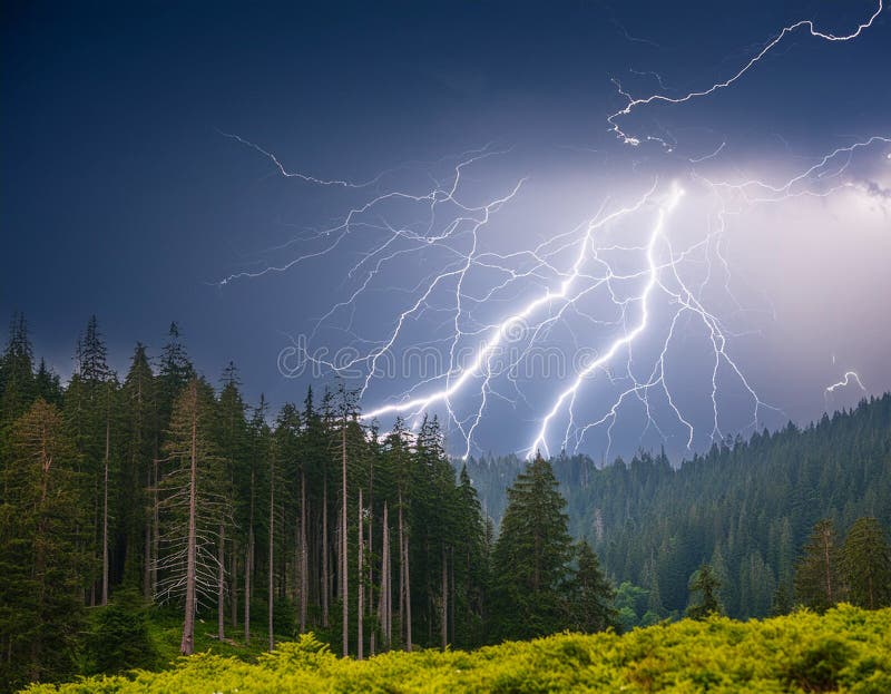 Dramatic Lightning Strike in Stormy Sky Stock Photo - Image of energy ...