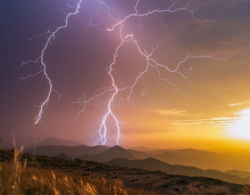 Dramatic Lightning Strike in Stormy Sky Stock Photo - Image of dark ...
